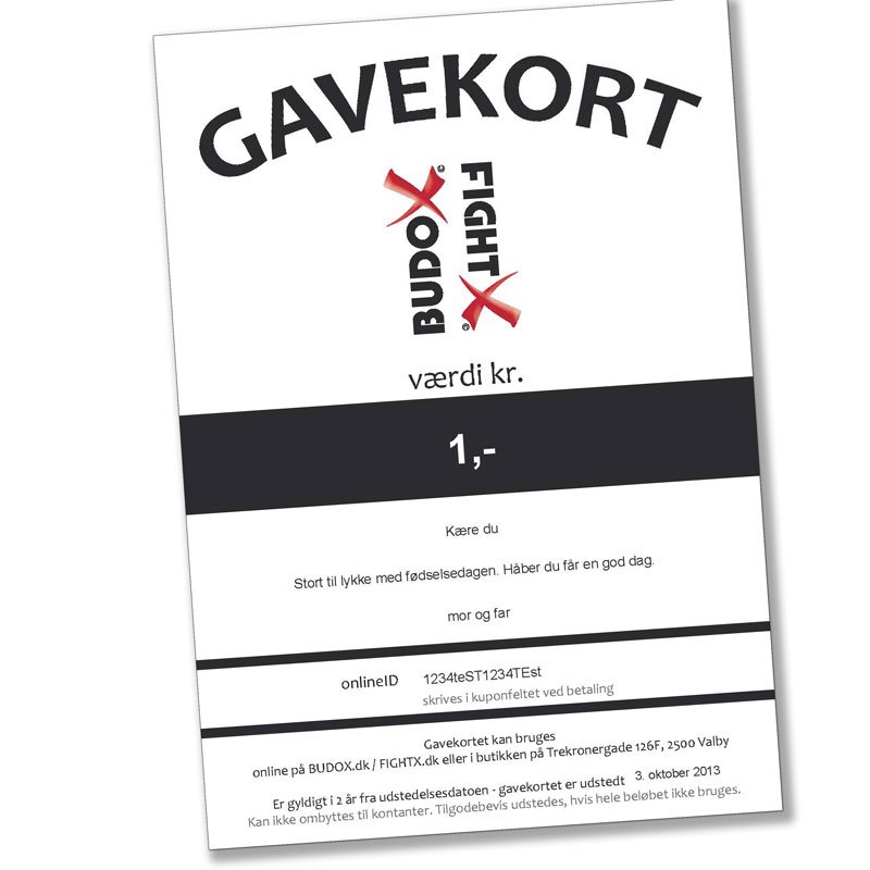 Gavekort - print selv - GAVEKORT - BUDOX / FIGHTX